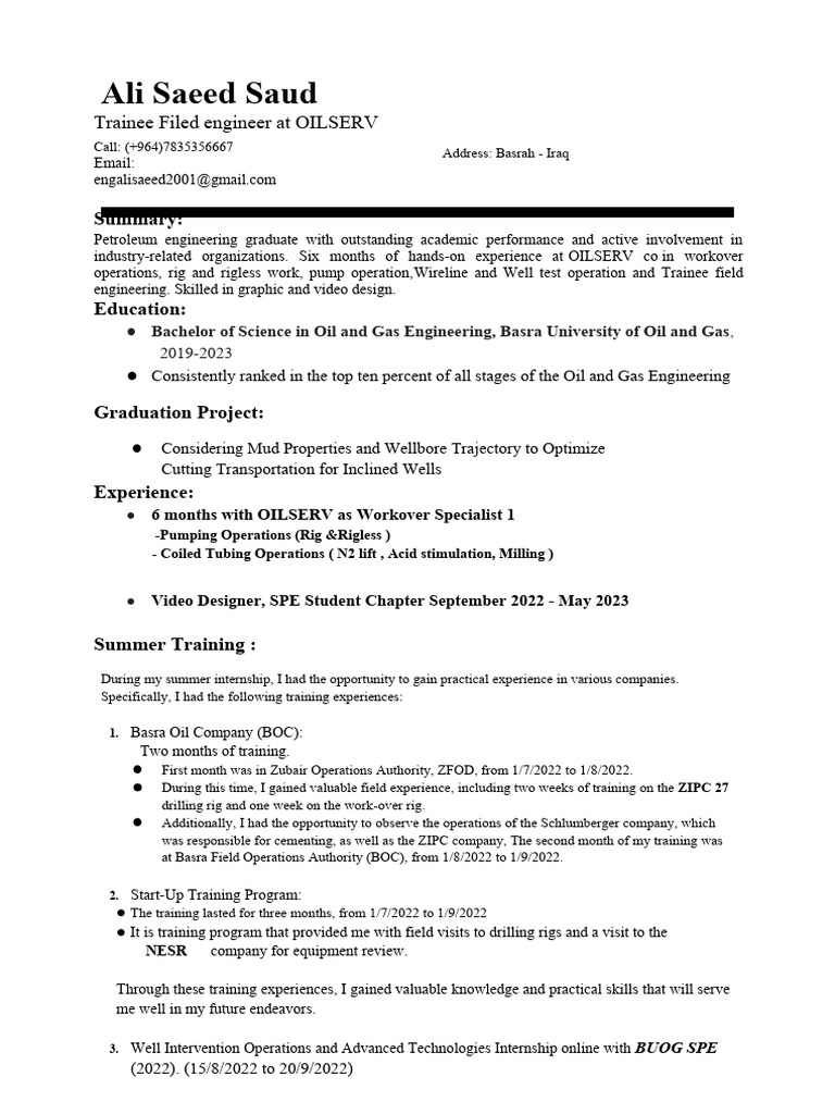 Ali Saeed Saud CV | PDF | Oil Well
