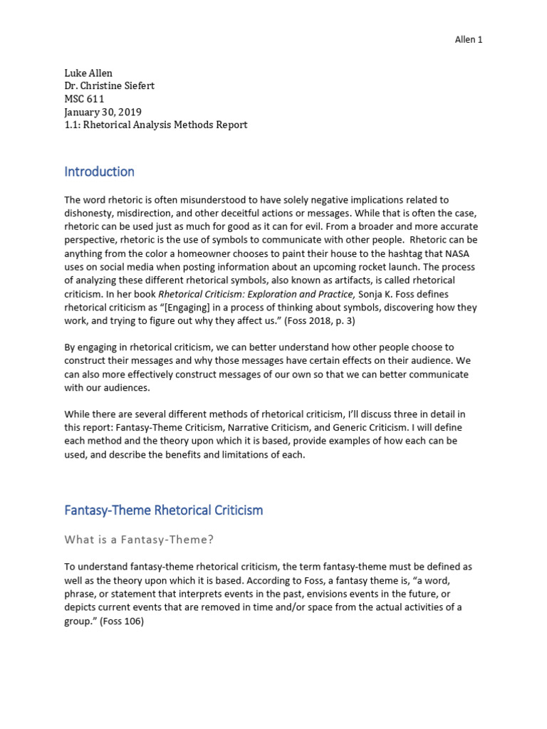 Rhetorical Analysis Methods Report - Luke Allen Draft 1 | PDF ...