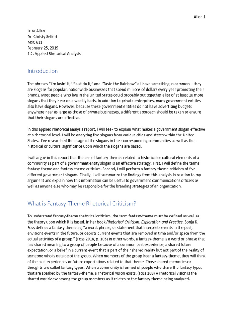 Luke Allen Rhetorical Analysis 1.2 - First Submission | PDF
