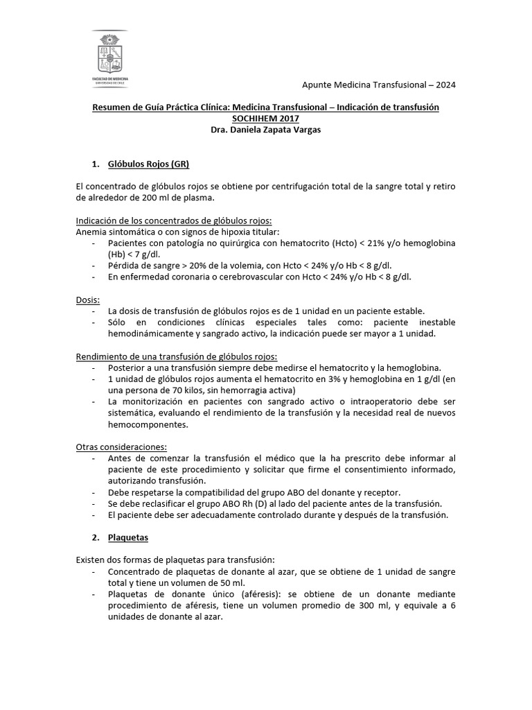 Apunte 2 Medicina Transfusional | PDF | Transfusión de sangre ...