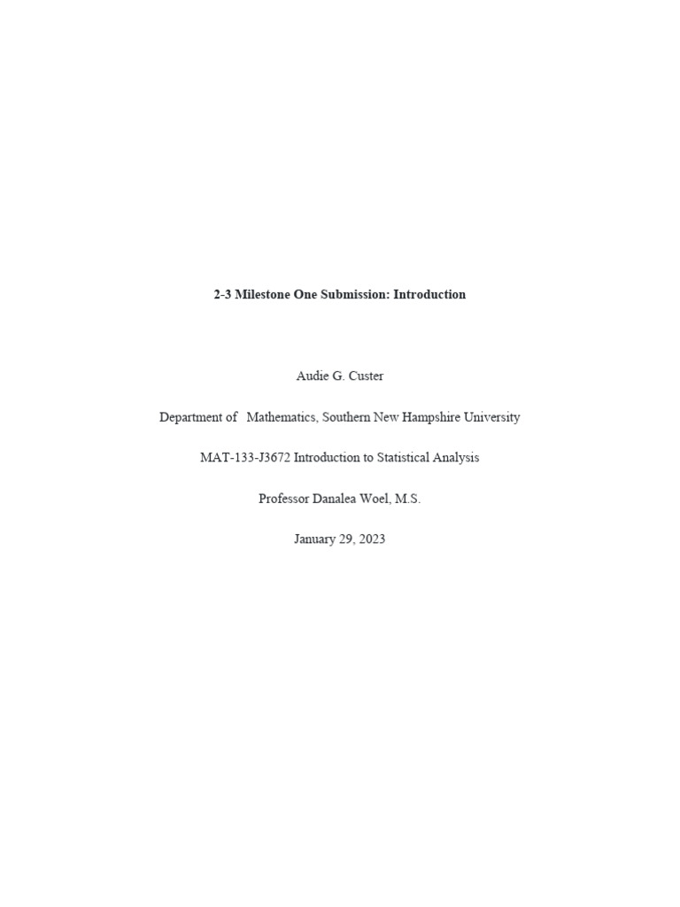 MAT 133 Milestone One | PDF