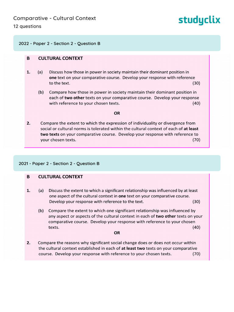 Comparative - Cultural Context Questions | PDF