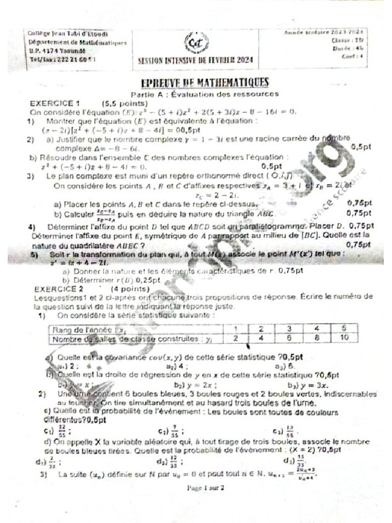 Baccalauréat Blanc N 1 Tle D Collège Jean Tabie Pdf