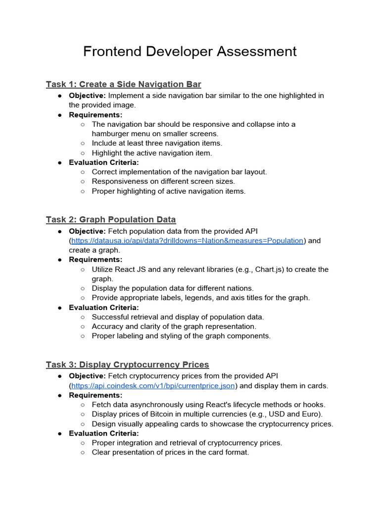 Frontend Developer Assessment Pdf Cryptocurrency Computing