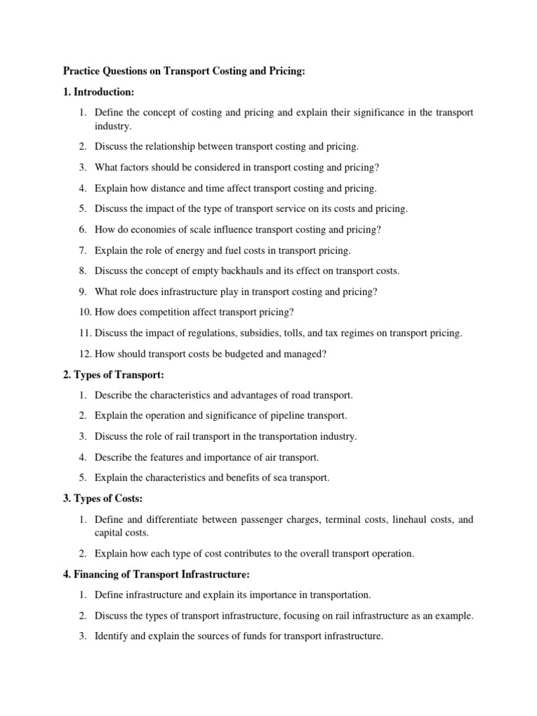 Transport Costing Practise Questions | PDF | Transport | Pricing