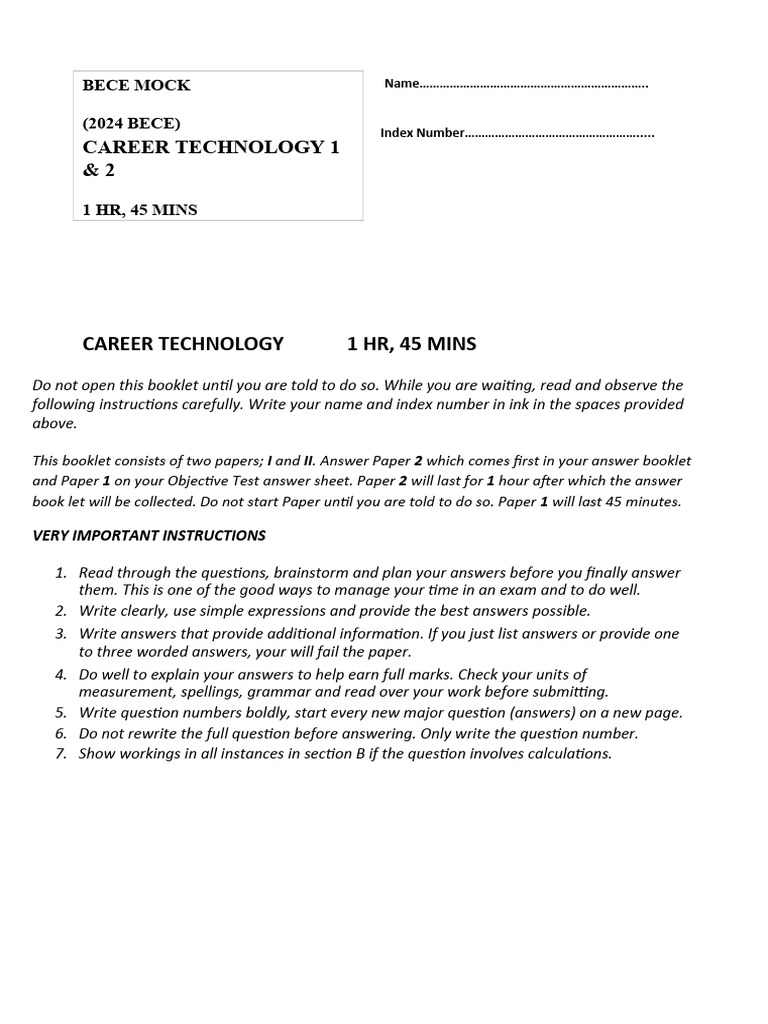 Career Tech Bece Mock 2024 | PDF | Seam (Sewing)