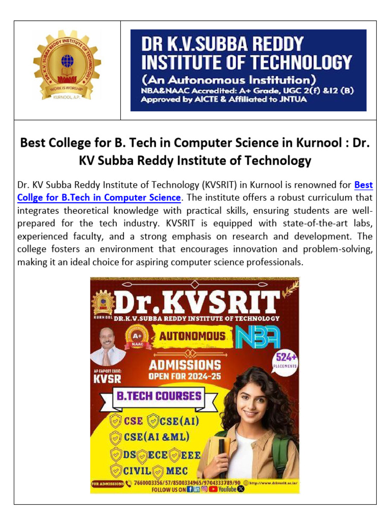 Best College For B. Tech in Computer Science in Kurnool | PDF | Career & Growth | Technology ...