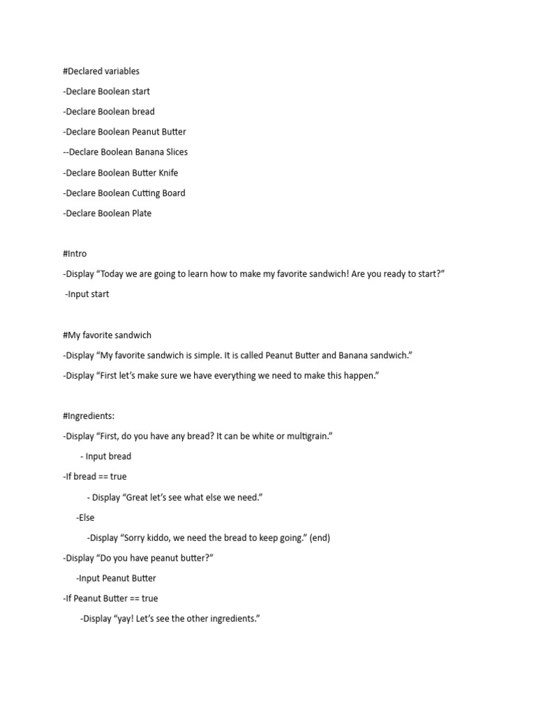 Pseudocode Favorite Sandich | PDF | Sandwich | Cooking