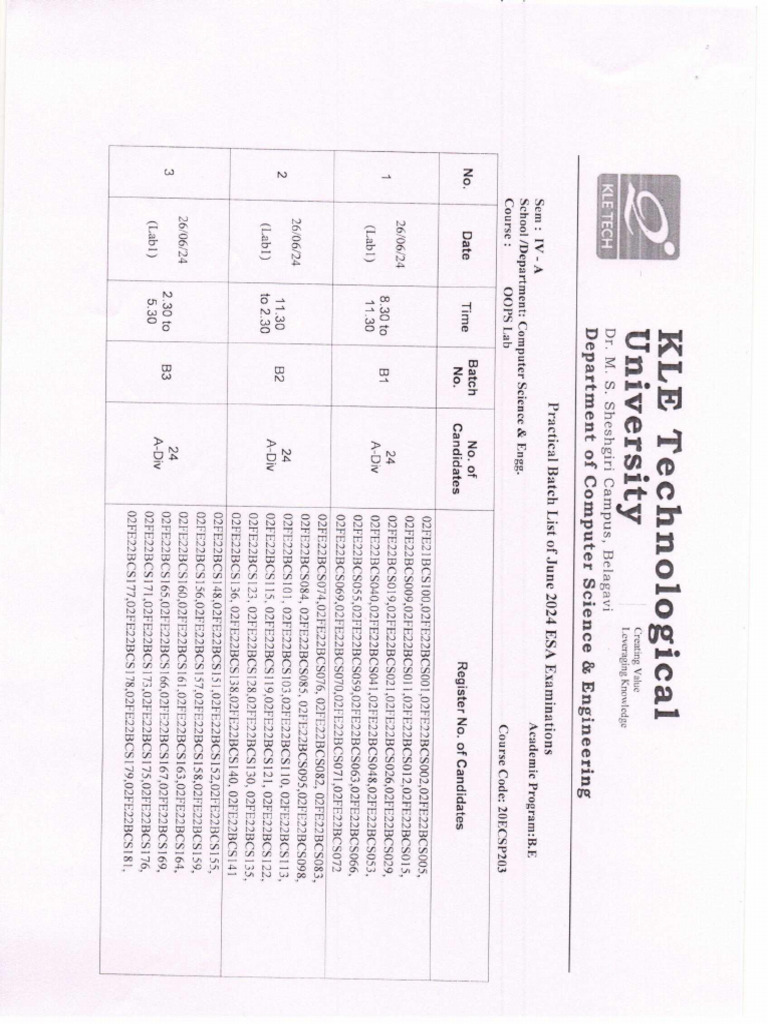 Oop's Lab Time Table | PDF