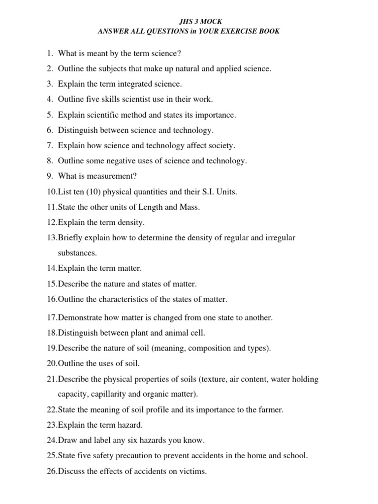 JHS 3 Science Mock Exam Questions | PDF | Chemical Substances | Science