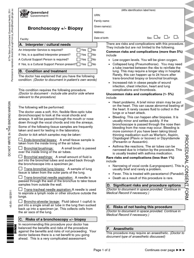 Bronchoscopy and Biopsy Consent Form | PDF | Lung | Biopsy