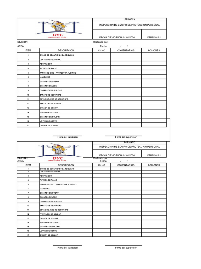 Inspección EPP: Formato y Checklist | PDF