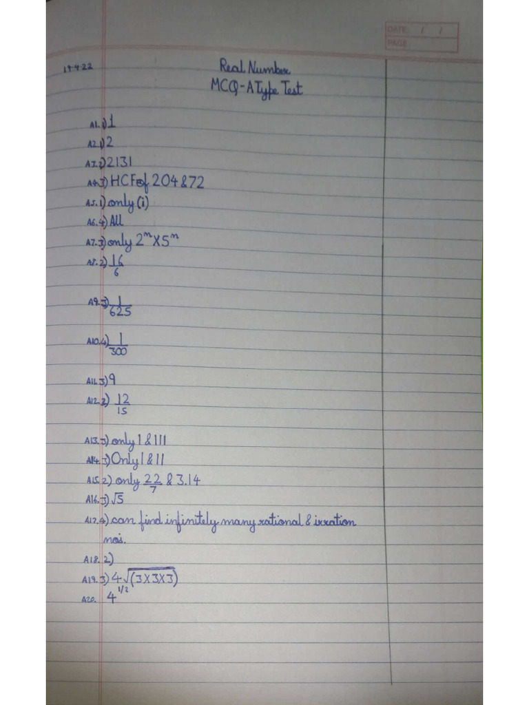 MCQ Test Real Number | PDF