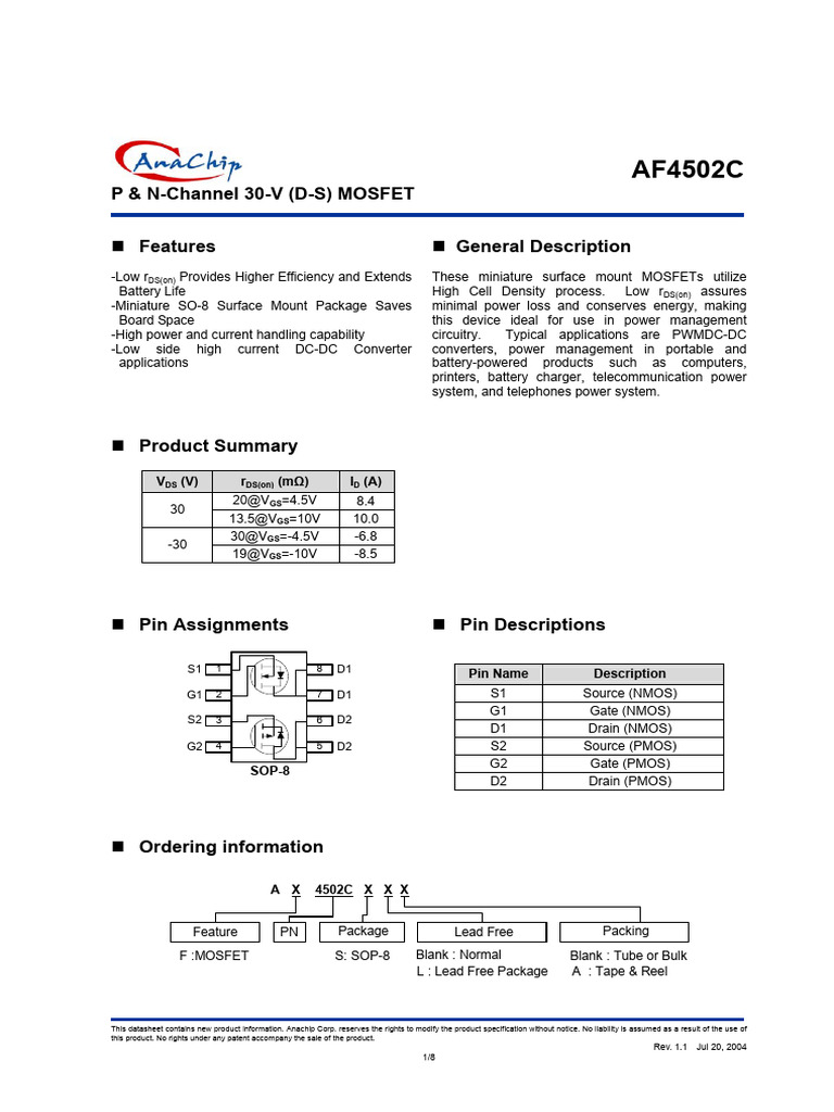 Af4502cs | PDF | Mosfet | Field Effect Transistor