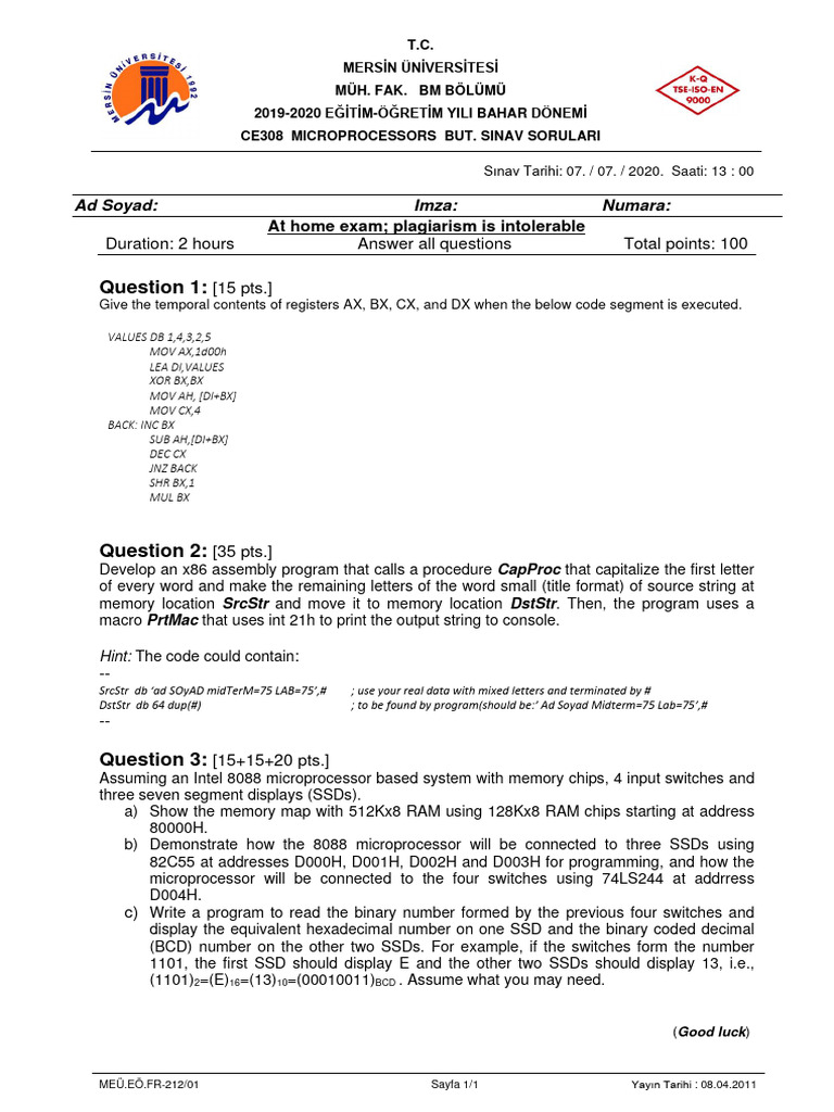 MP Butunleme | PDF | Binary Coded Decimal | Integrated Circuit