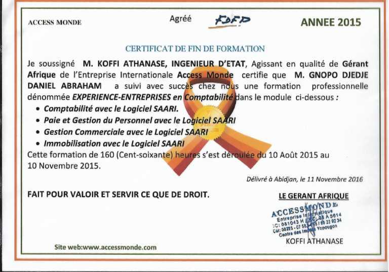 Certificat de Formation | PDF