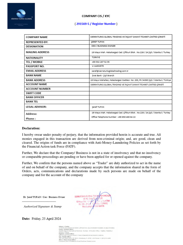 Company CIS/KYC Compliance Declaration | PDF | Business
