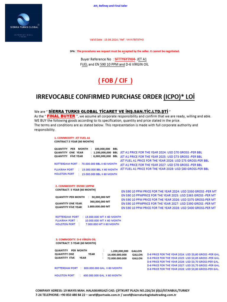 06.11.2024 OİL COMPANY ICPO - JET A1 FUEL and EN 590 10 PPM and D6 VİRGİN OİL CIF 05.06.2024 ...