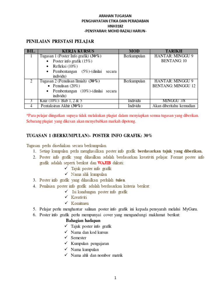 Arahan Tugasan Pedp (HNH3182) - (A211) | PDF