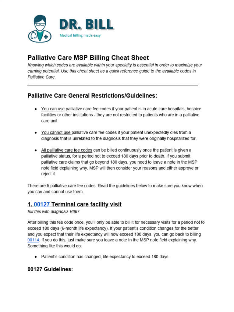 Palliative Care MSP Billing Cheat Sheet | PDF | Palliative Care ...