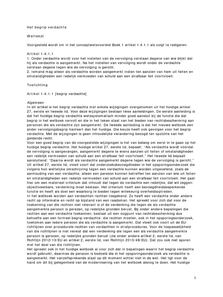 Het Begrip Verdachte Wettekst: Algemeen | PDF