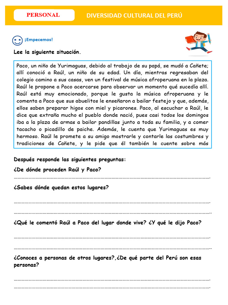 D1 A2 FICHA PERSONAL SOCIAL La Diversidad Cultural Del Perú | PDF | Perú