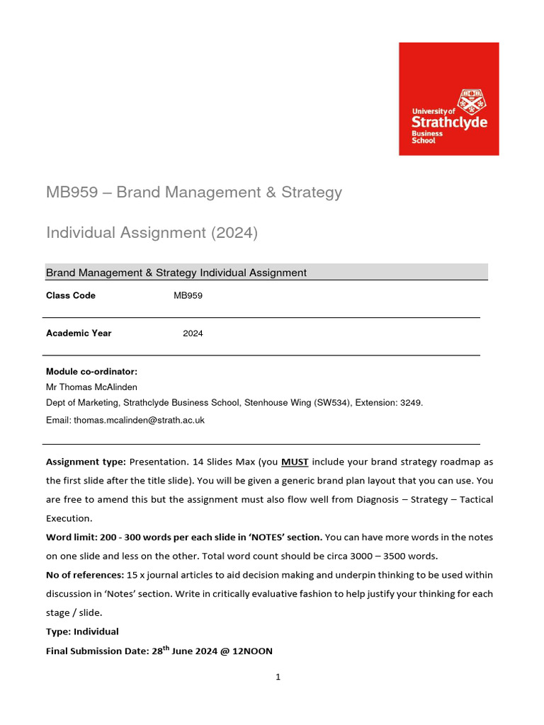MB959 BMS Individual Assignment 2024 | PDF | Brand | Marketing