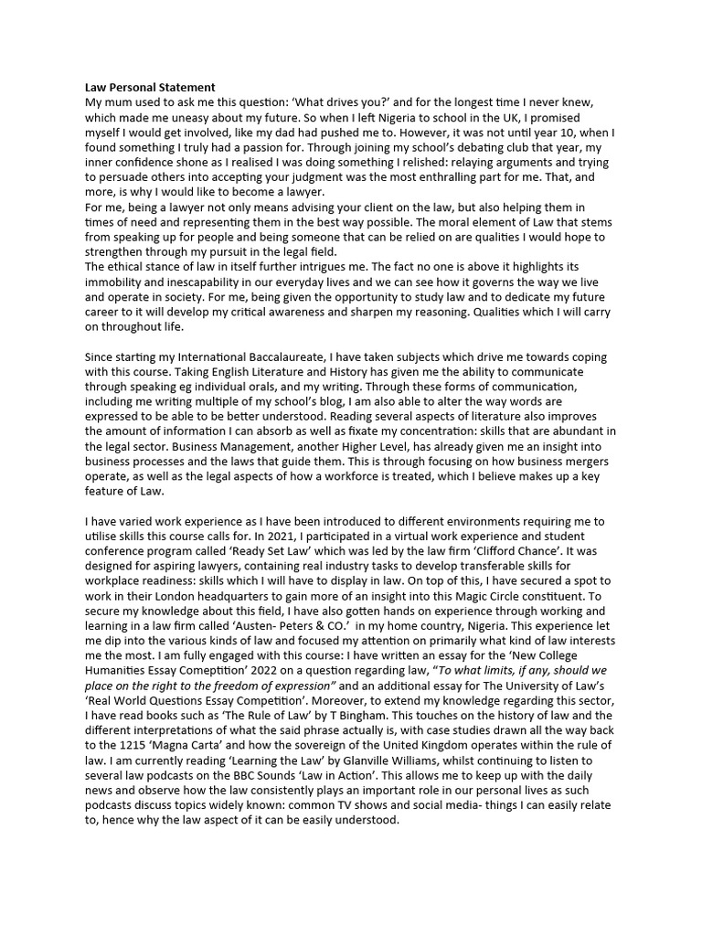 Law Personal Statement Pdf Experience Knowledge
