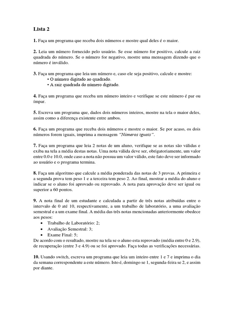 Lista2 Estruturas Condicionais | PDF | Triângulo | Números