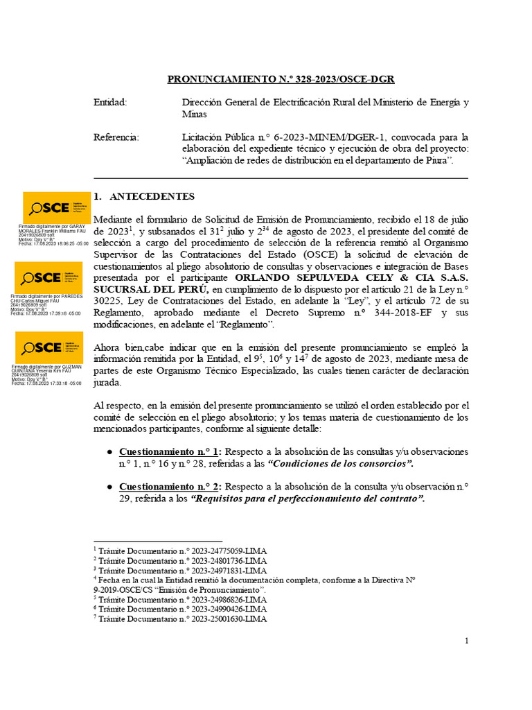Pronunciamiento #328-2023-OSCE-DGR | PDF | Economias | Justicia