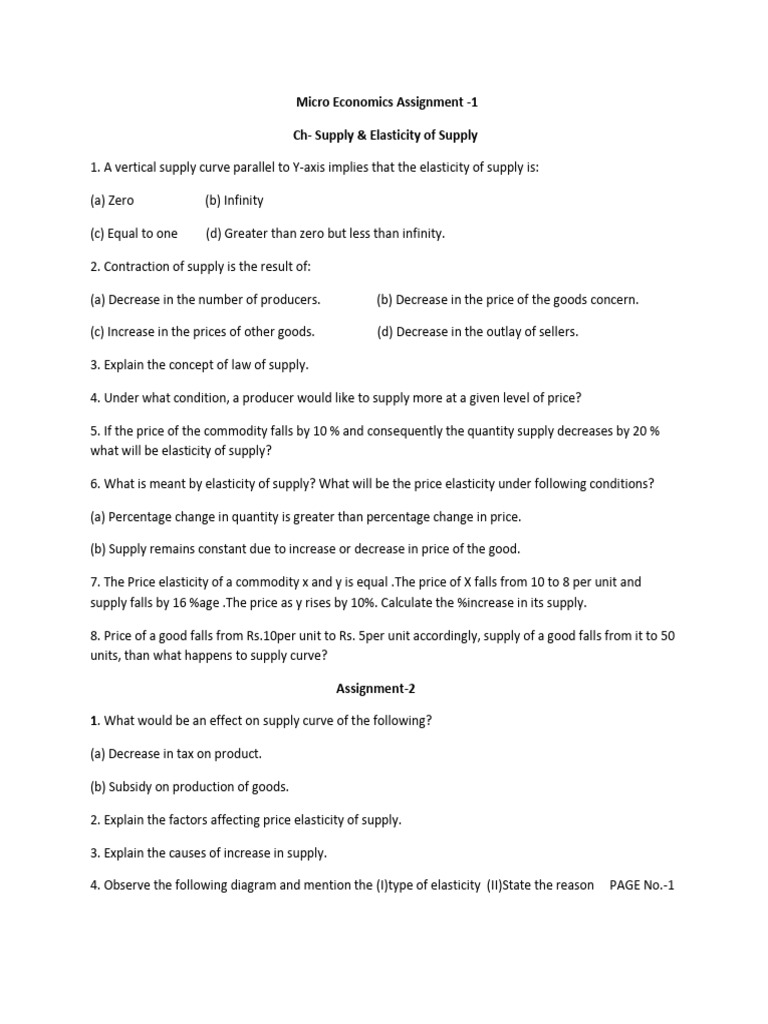 Class-XI Economics Assignments | PDF | Supply (Economics) | Economic Equilibrium