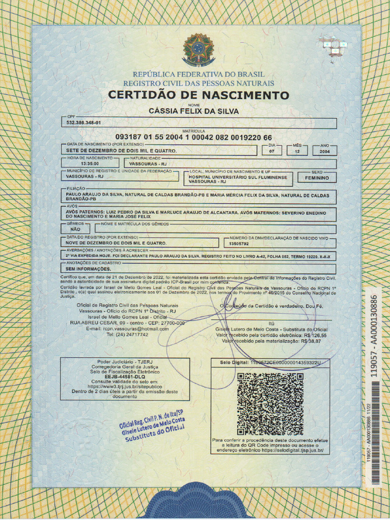 Certidão de Nascimento | PDF