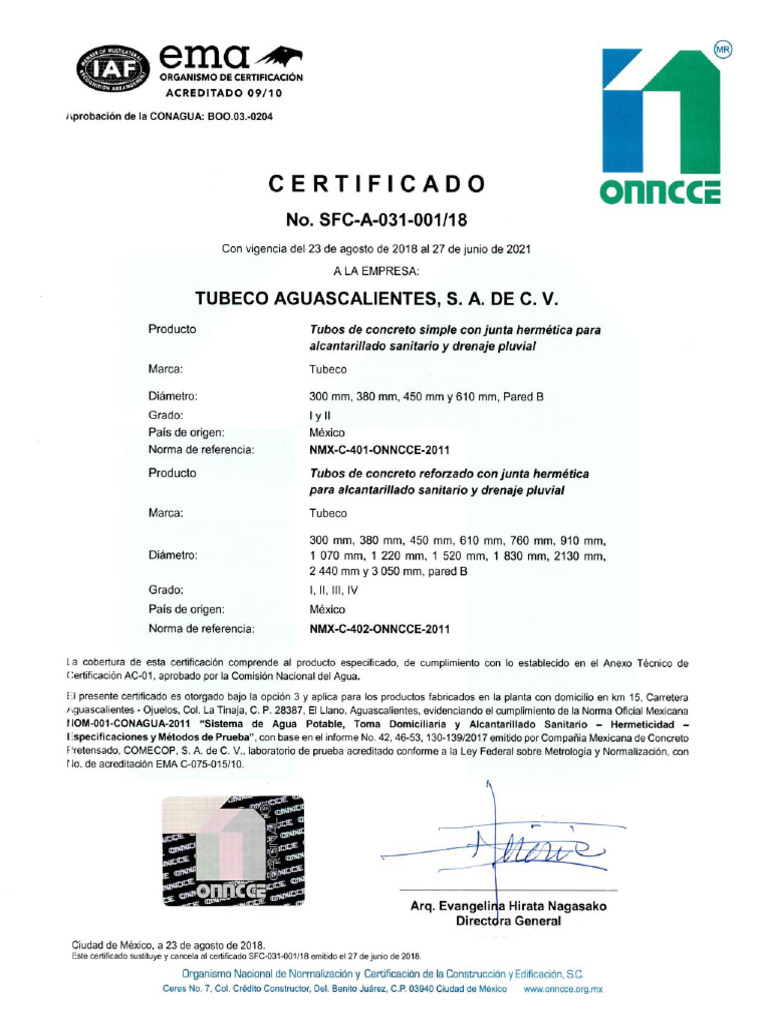 01 Certificado NOM-001 Simple y Reforzado | PDF