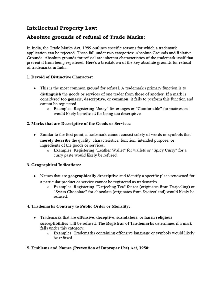 Intellectual Property Law Notes For MBL | PDF | Prior Art | Trademark