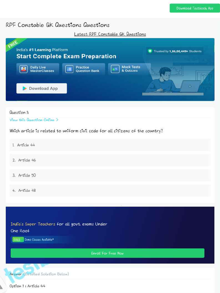 RPF Constable GK Questions 64707790cce81c4ac3441937 | PDF