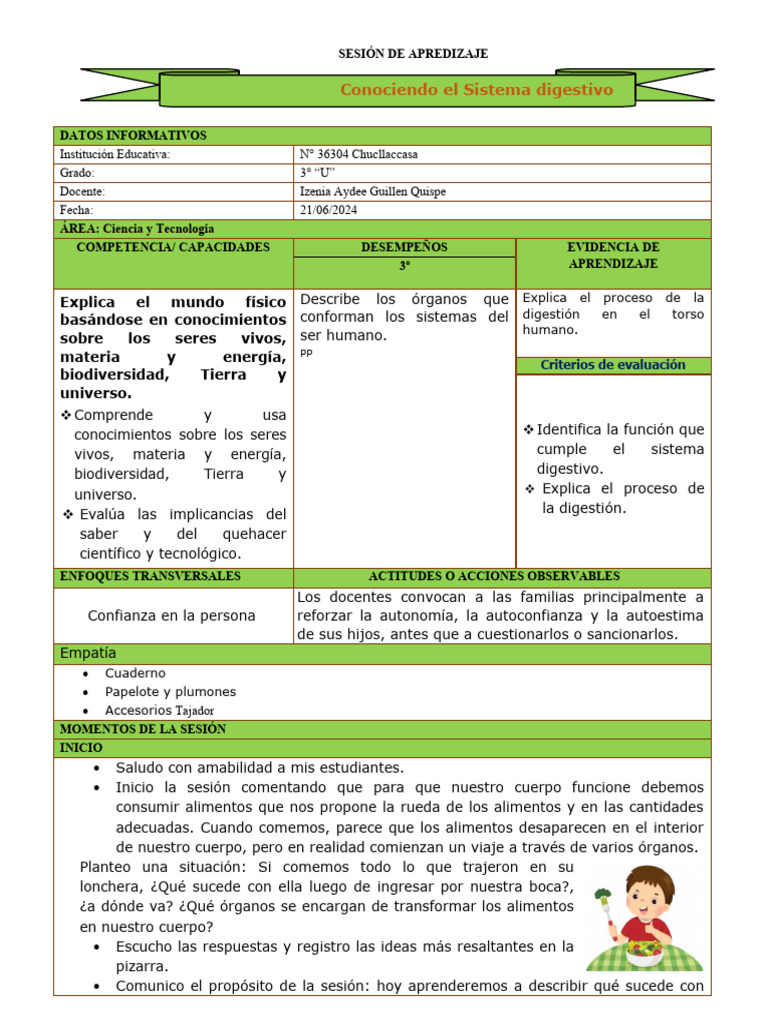 Sesión de Apredizaje 21-06 C y T | PDF | Sistema digestivo humano | Digestión