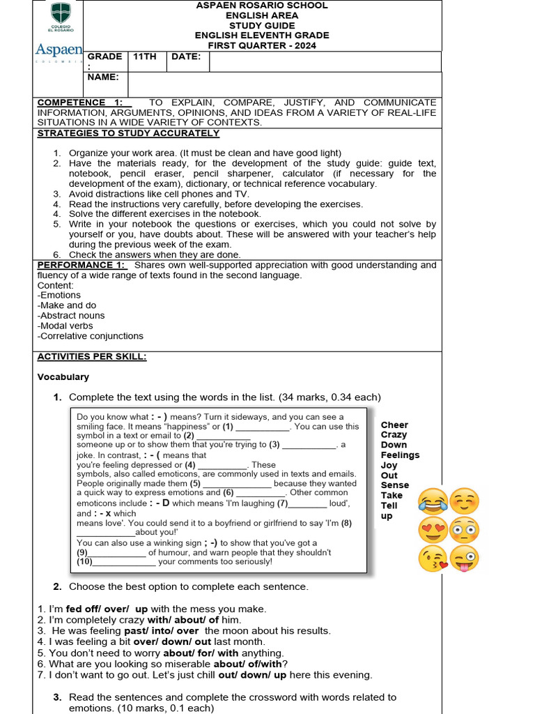English Study Guide 11th Grade I-Quarter 2024 | PDF | Vocabulary ...