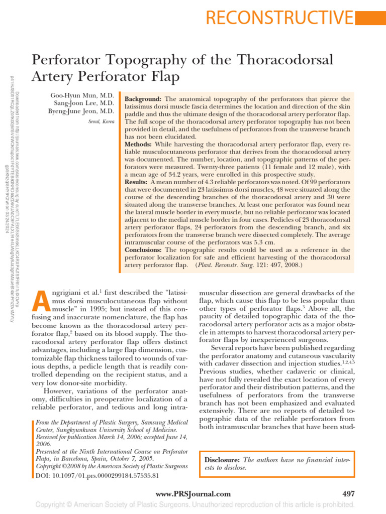 Perforator Topography of The Thoracodorsal Artery.18 | PDF | Anatomy