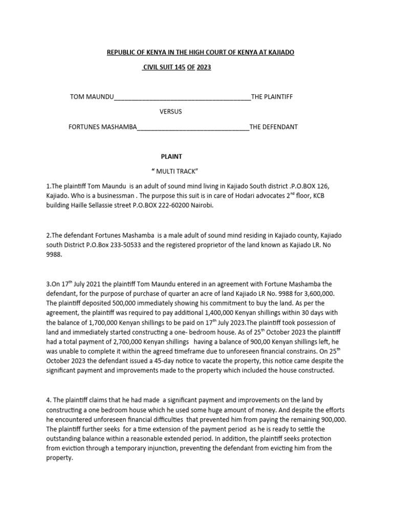 Plaint | Download Free PDF | Kenya | Common Law