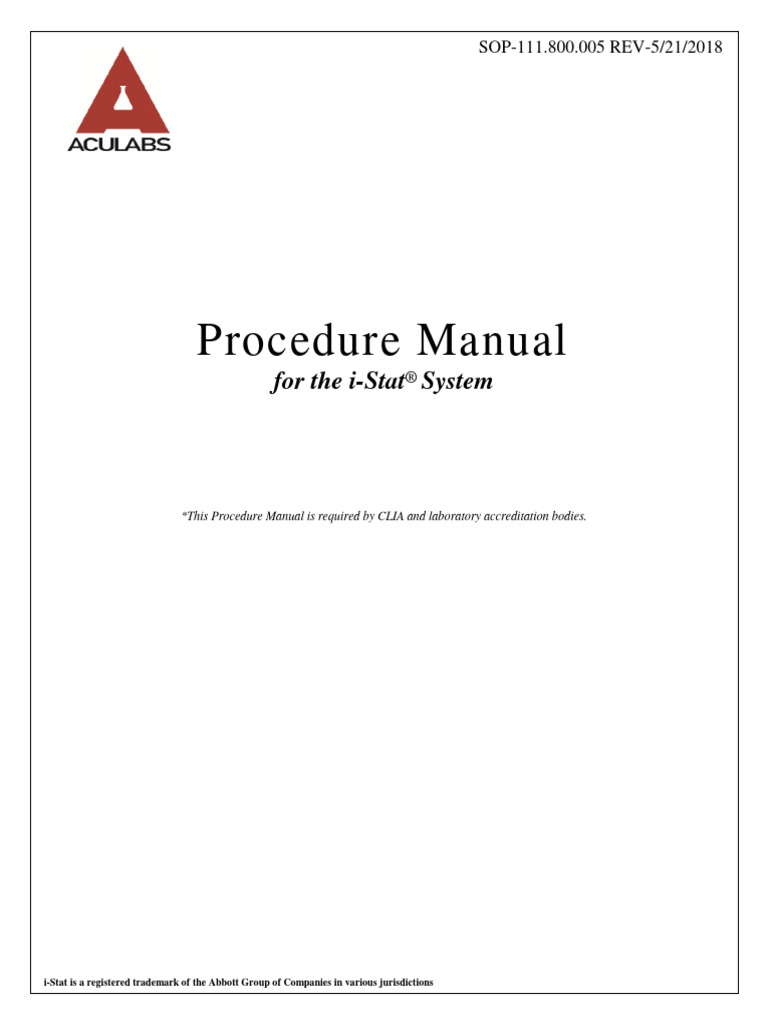 Aculabs I Stat Procedure Manual 111.800.005 | PDF