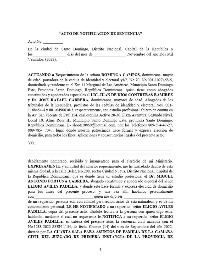ACTO DE NOTIFICACION DE SENTENCIA | PDF | Sentencia (ley) | República ... ACTO DE NOTIFICACION DE SENTENCIA | PDF | Sentencia (ley) | República ...