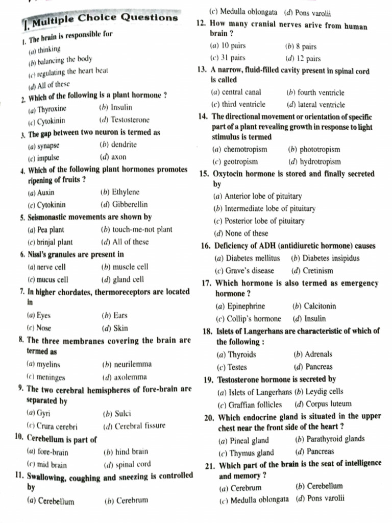 Biology Multiple Choice Quiz | PDF | Pituitary Gland | Hormone