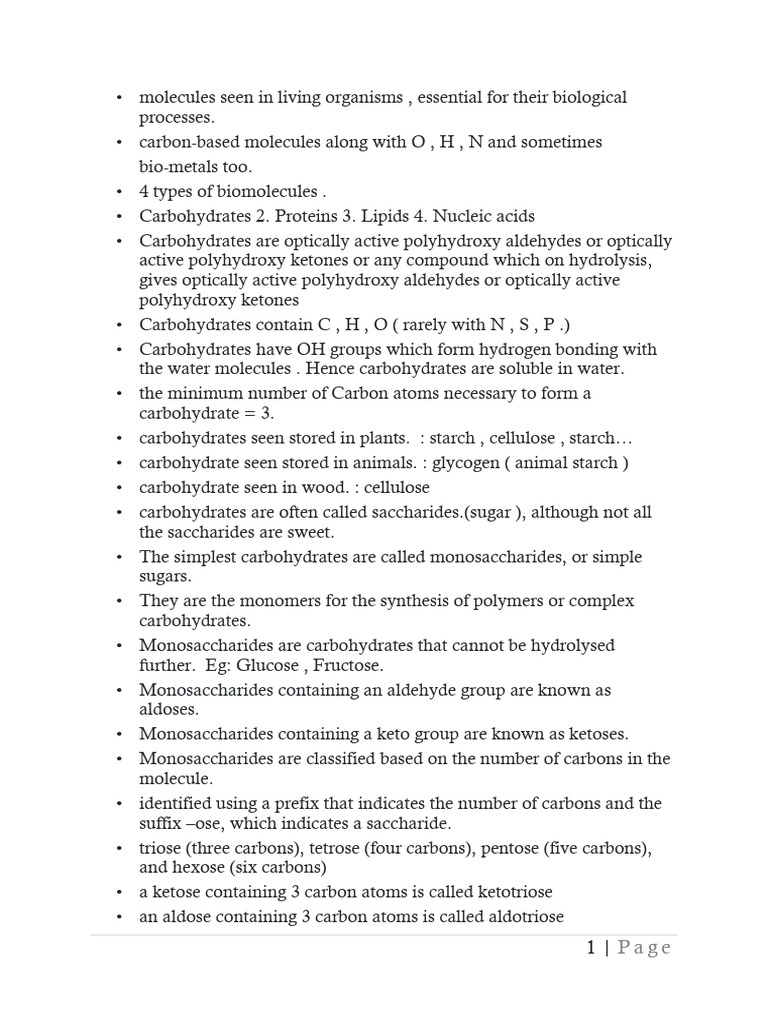 Biomolecules Part 01 | PDF | Carbohydrates | Ketone