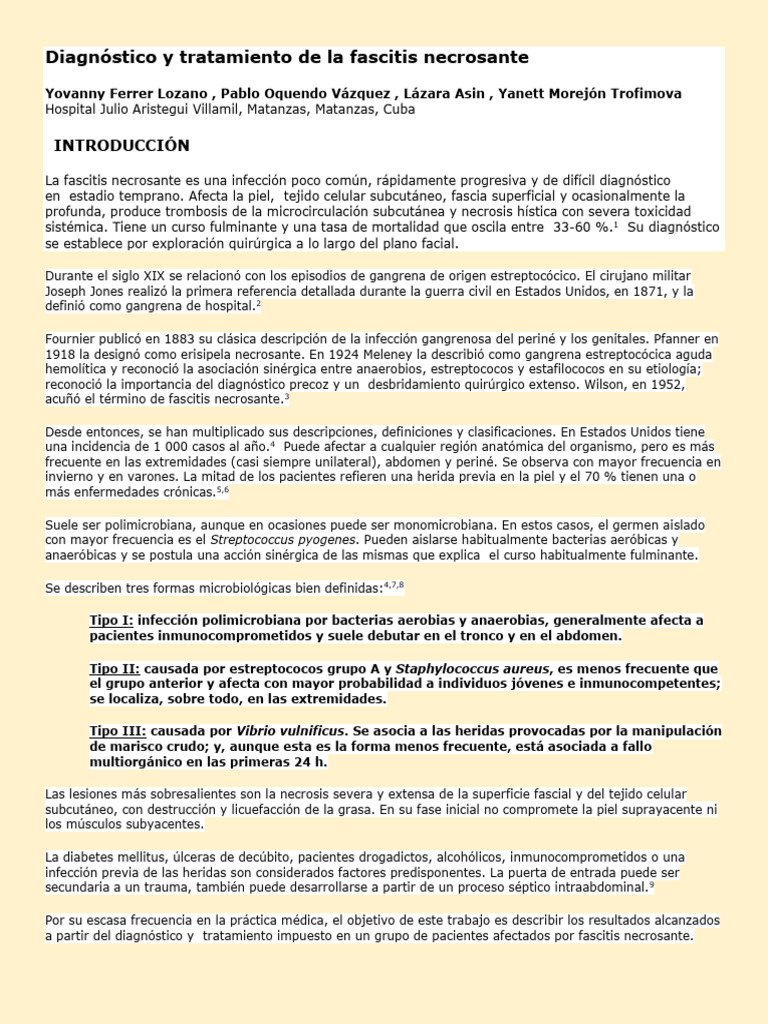 Diagnóstico y Tratamiento de La Fascitis Necrosante | PDF ...