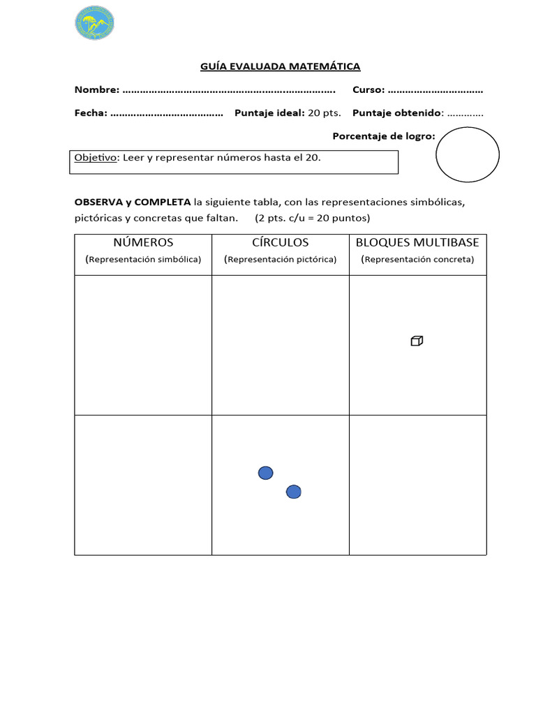 Guía Evaluada Matemática Adecuada (Números 20) | PDF