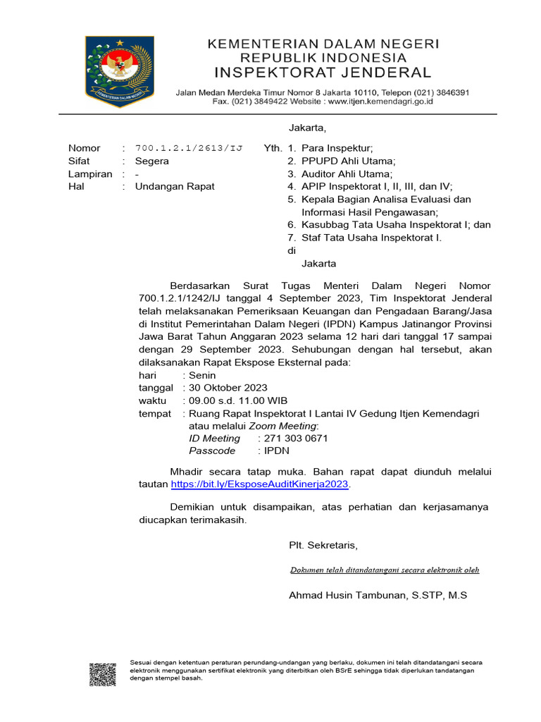 Undangan Ekspose Eksternal IPDN Ketaatan-Edit 30 Okt 2023 | PDF