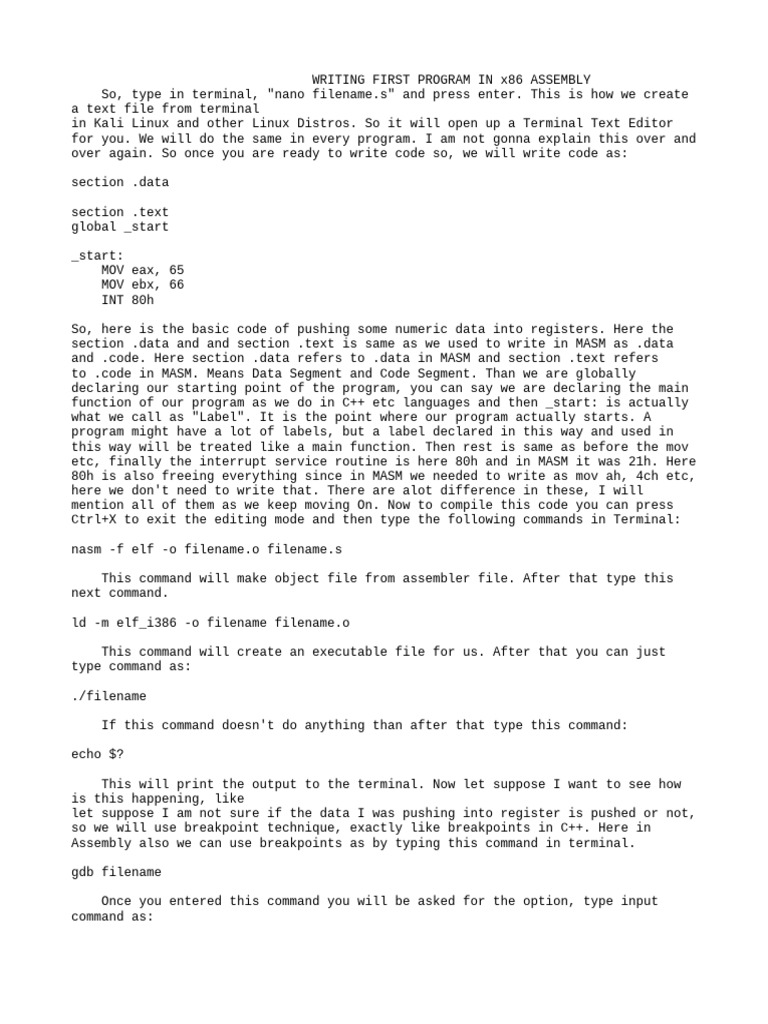 5.Writing First Program In x86 Assembly | PDF | Assembly Language | Computer Engineering