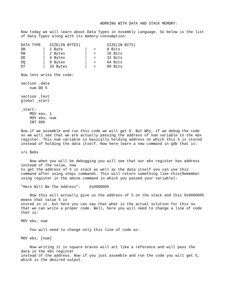 6.working With Data and Stack Memory | PDF