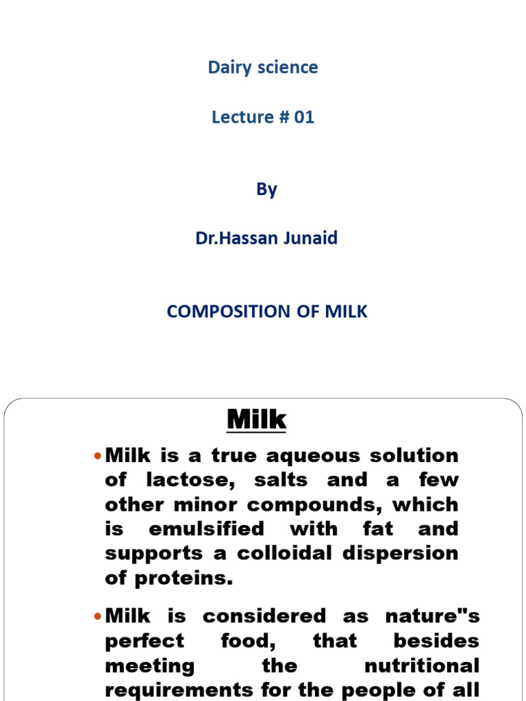 Lecture 01 Dairy Production | PDF | Milk | Fat