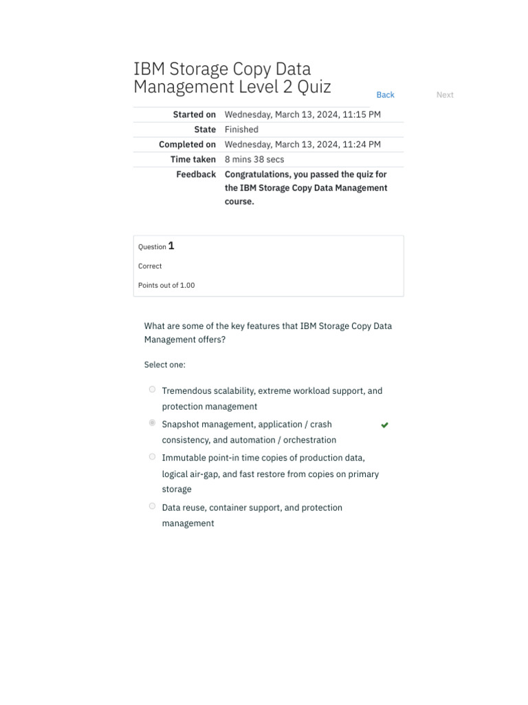 IBM Storage Copy Data Management Quiz | PDF | Disaster Recovery | Cloud ...